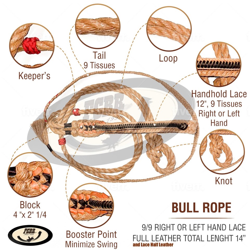 Bull rope 9/5 left hand bull riding gear rodeo equipment ideal for bull ...