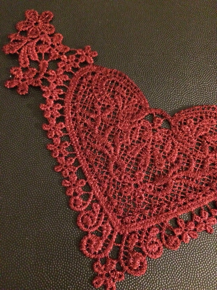 1 Heart Shape Dark Red Maroon Floral Lace Sew On Appliqués Motif Patch ...