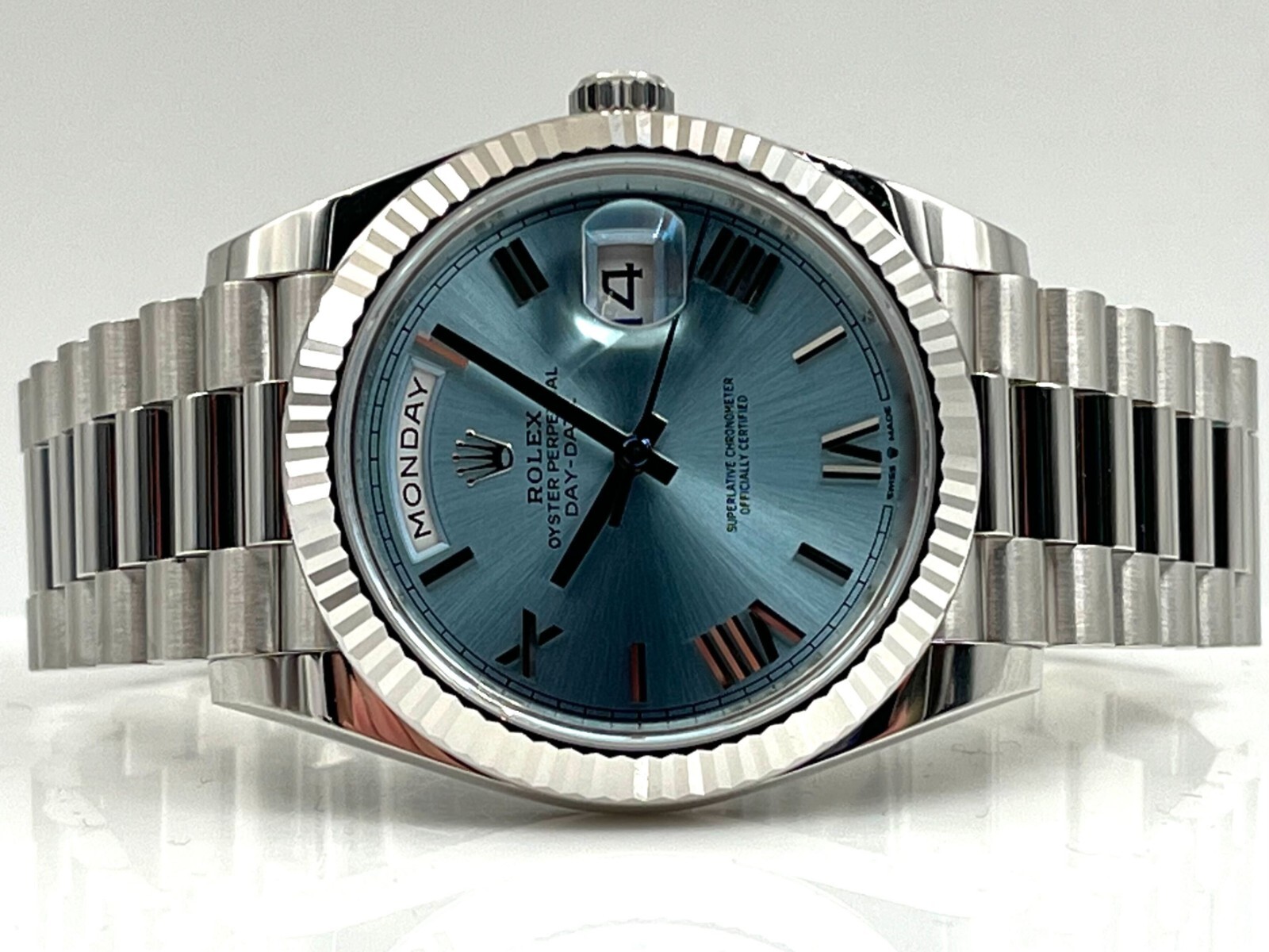 Rolex Day-Date 40mm Ice Blue Roman Dial Platinum Bracelet 228236 Pre ...