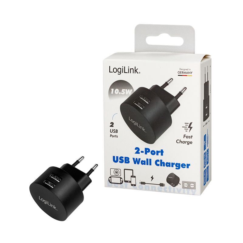 Ladeadapter USB Steckdosenadapter 2x USB Port Fast Charging Quick 10,5W ...