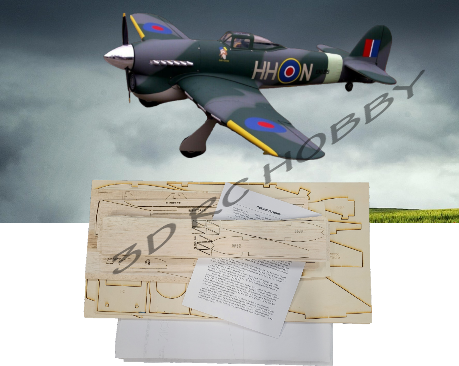 Hawker Typhoon 68" WS RC Airplane Kit Laser Cut Balsa Ply Short Kit W ...