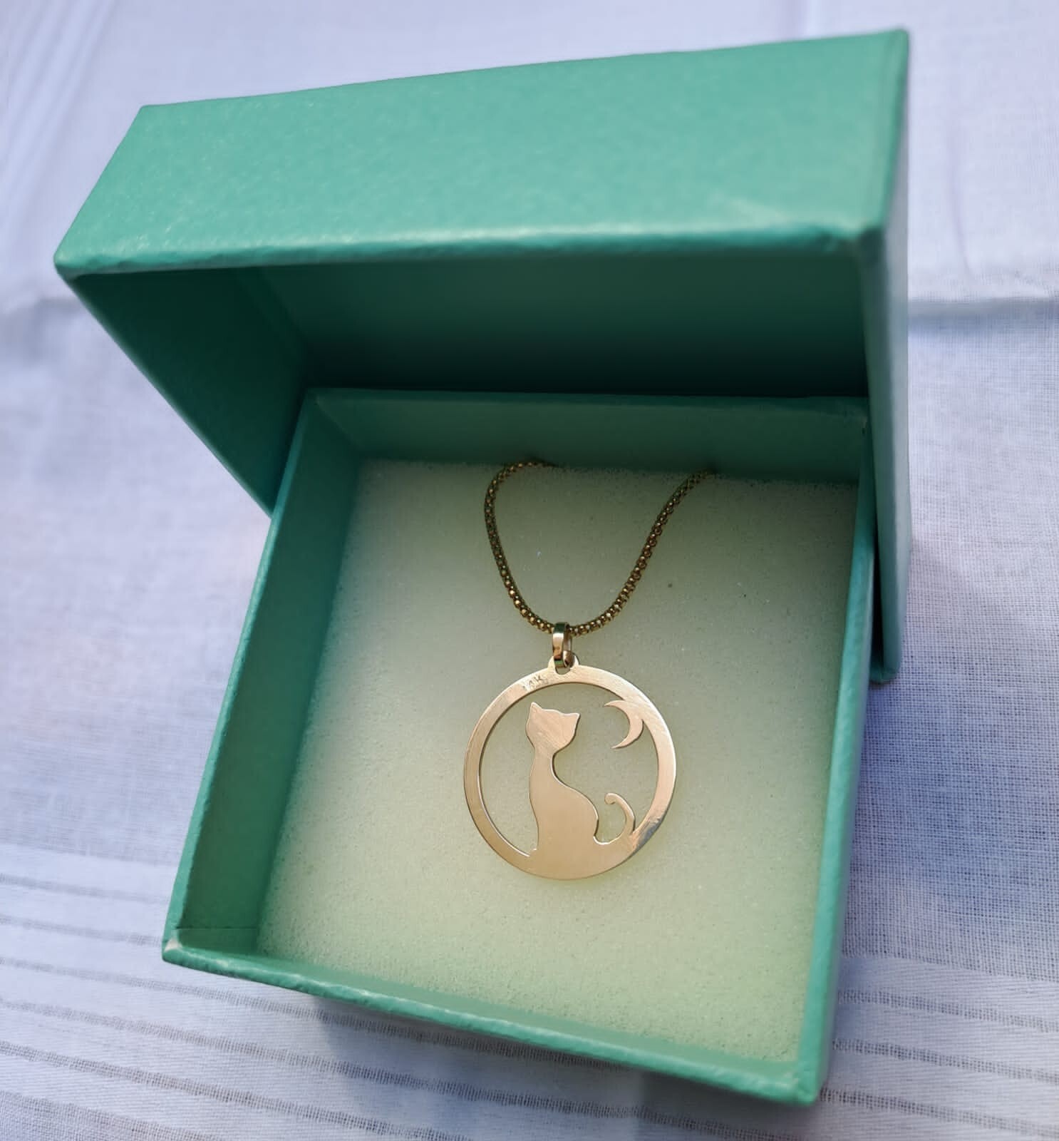 14k solid gold Cat pendant and 10k solid gold necklace chain | eBay