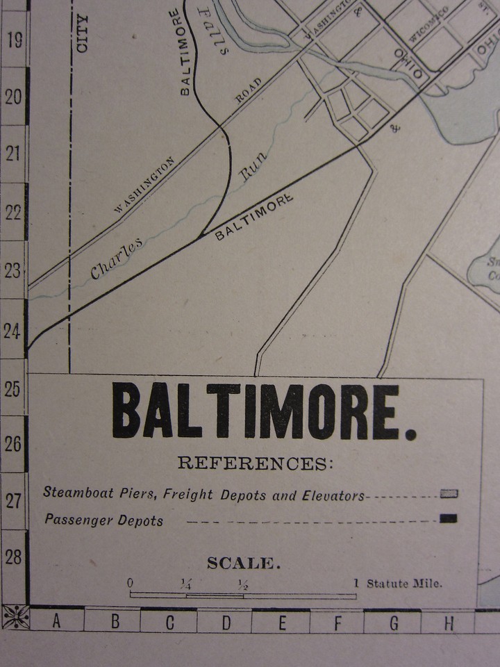1890 CITY MAP/PLAN BALTIMORE INSET HARBOR STATIONS PIERS ~ EXCELLENT ...