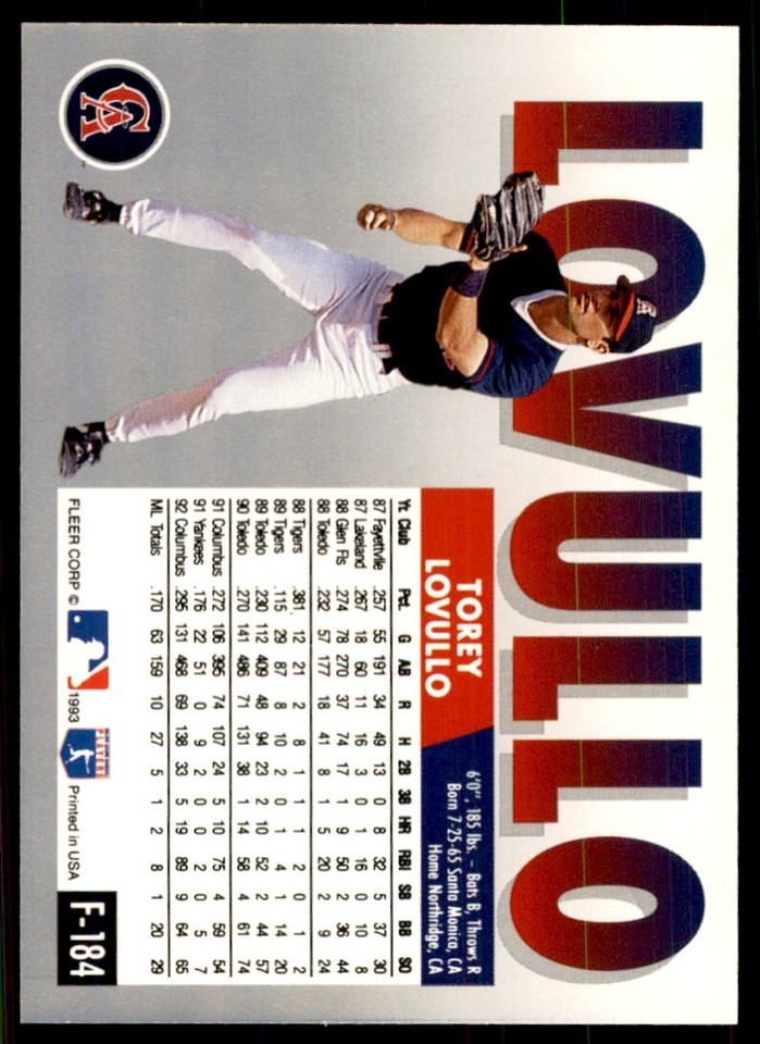 1993 Fleer Final Update Torey Lovullo A Baseball Cards #F-184 | eBay