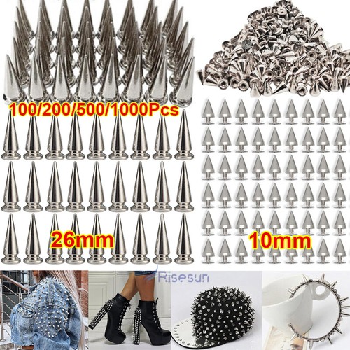 100-1000x Punk Cone Metal Spikes Rivets Studs Screw DIY Clothing Jacket ...