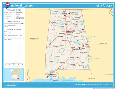 Alabama State Reference Laminated Wall Map | eBay