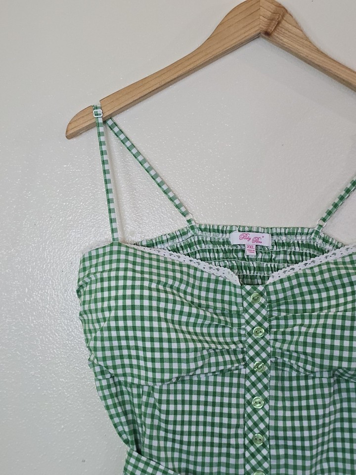 Picky Boo Green Gingham Belted Top Womens Size 2XL Smocked Sweetheart ...