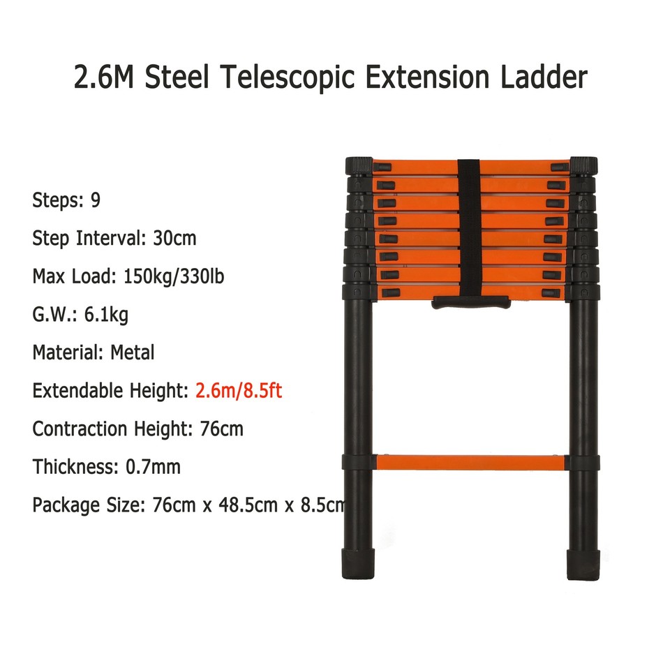 2.6-4.3M Metal Ladder Telescopic Heavy Duty Multi-Purpose Extendable ...