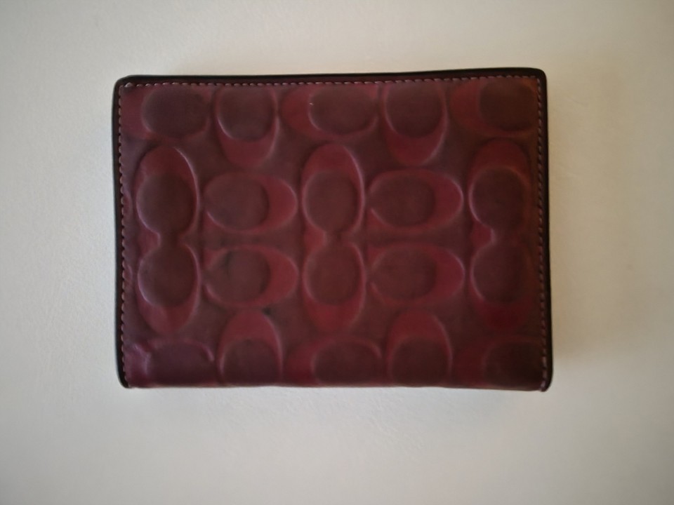 Coach Burgundy Leather Wallet Organizer with Card Slots Passport Holder ...