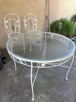 Vintage 5 Piece MCM Wrought Iron Patio Furniture Dining Set | eBay