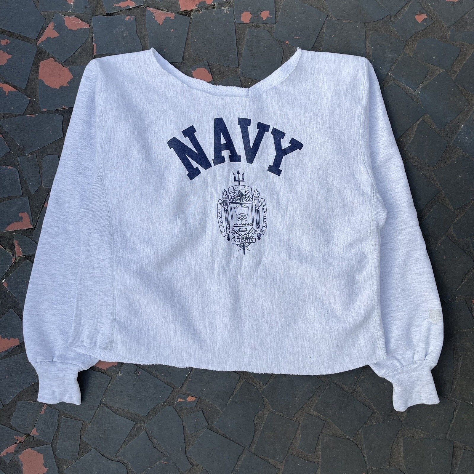 VTG 90s US Navy Naval Academy Gray Reverse Weave Chopped Crewneck ...