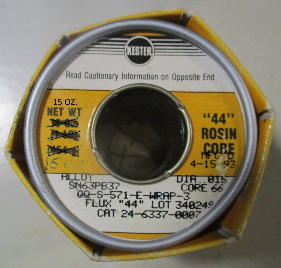 KESTER SN63PB37 DIA .015 QQ-S-571-E-WRAP-3 CORE 66 FLUX-44 24-6337-0007 ...