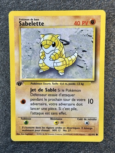 Sabelette 62/102 Edition 1 Ed 1 Set De Base Wizards Carte Pokémon FR NM ...