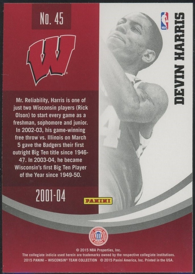 2015 Panini Collegiate Wisconsin Devin Harris #45 | eBay