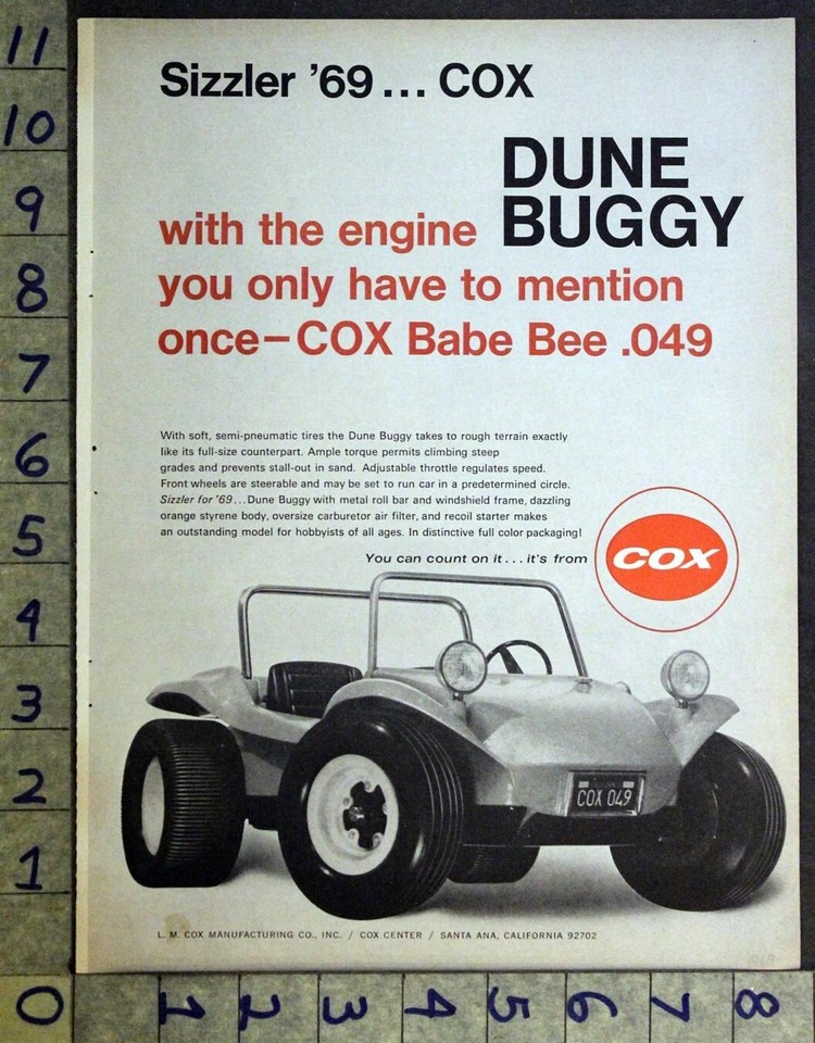 1969 COX SIZZLER DUNE BUGGY MOTORIZED CAR ROCKET SPACE BANK SAFE TOY AD ...