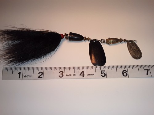Vintage Blue Fox black Fishing Lure Real Hair spinner and weighted | eBay