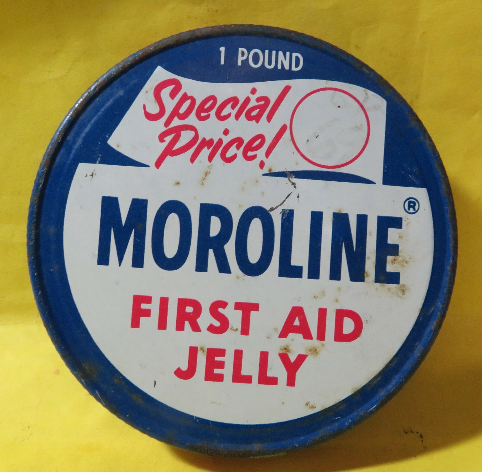 Vintage MOROLINE FIRST AID JELLY 1 Pound Tin Lid Medical Decor | eBay