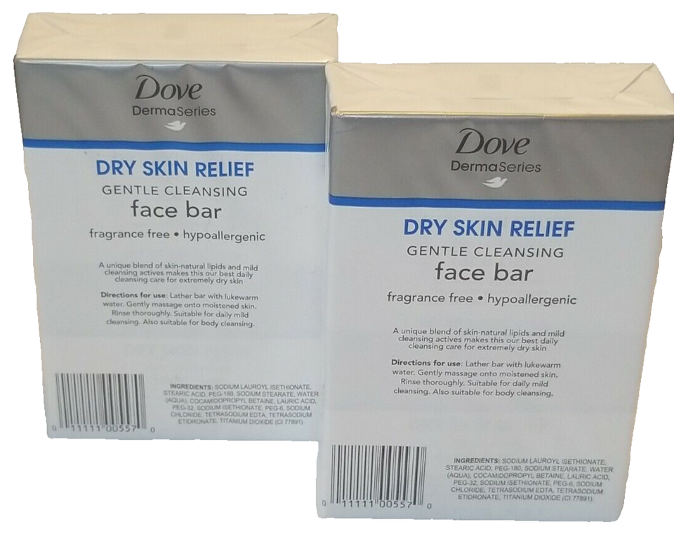 2x Dove Derma-Series Dry Skin Gentle Cleansing Face Bar Soap 4 Bars ...