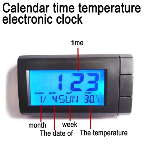 2 In 1 Car Digital LCD Electronic Time Clock Thermometer Watch With ...