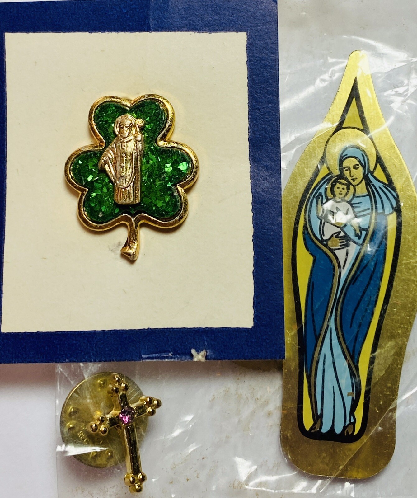Lot of 3 vintage Catholic Religious Cross Clover Pinbacks Magnet Holy ...