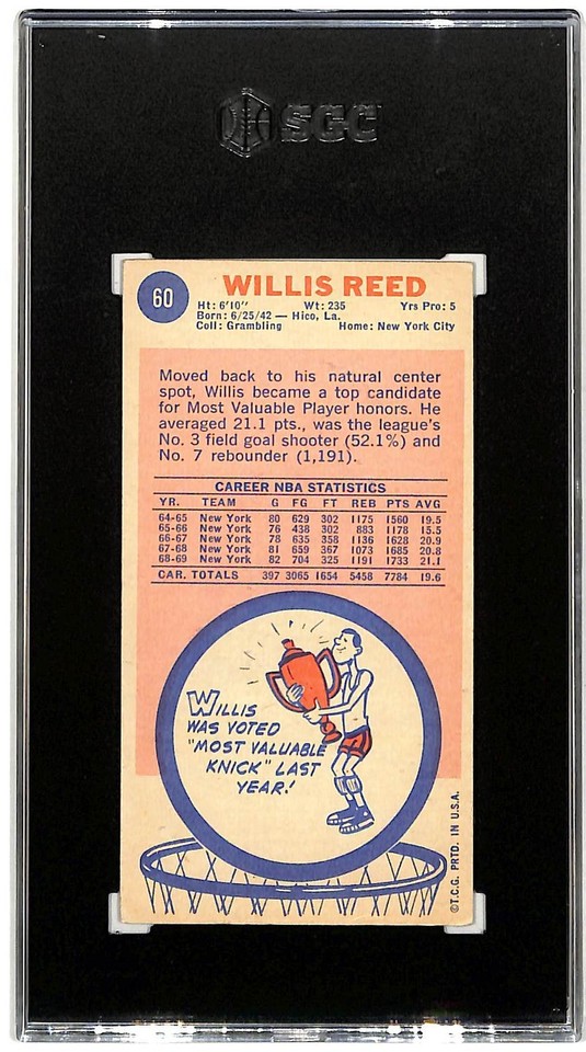 1969-70 Topps Willis Reed Rookie Card RC #60 SCG 4 VG EX New York ...