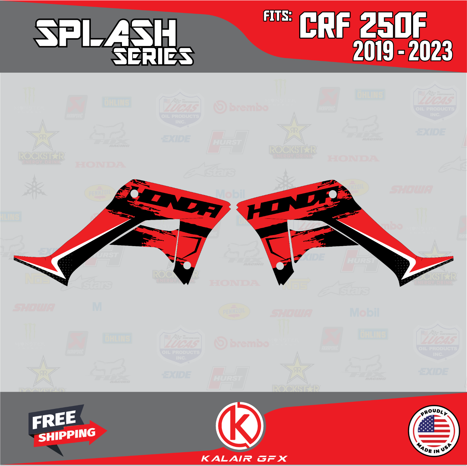 Graphics Kit for HONDA CRF250F 2019 - 2023 Splash - Red | eBay