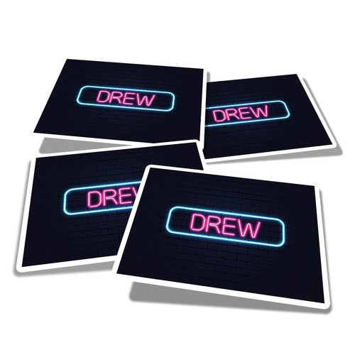 4x Vinyl Stickers Neon Sign Design Drew Name #351863 | eBay UK