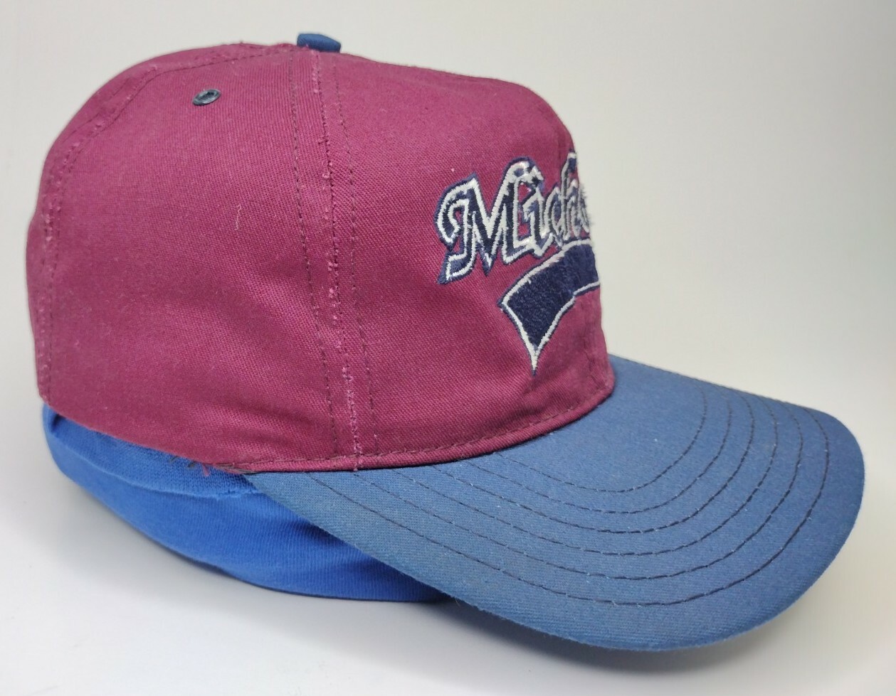 Vintage MICHELOB 80s USA Maroon Navy Blue Hat Cap Sna… - Gem