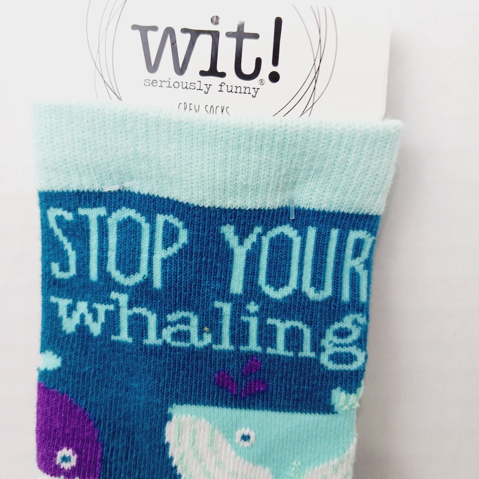 Women Boy Crew Sock Wit! Stop Whaling Whale Cry Spout Blue Purple WILL ...