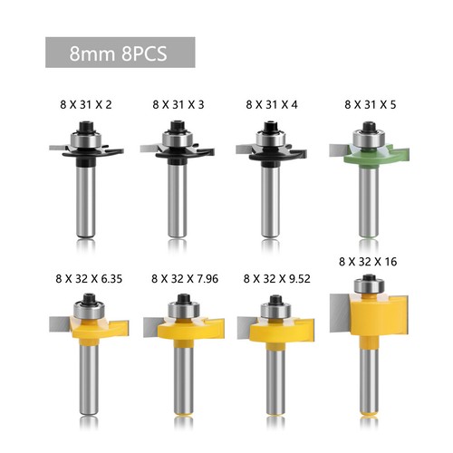 1PC/8PCS Slot Cutter T-Slot Rabbet Box Slotting Biscuit Router Bit Set ...