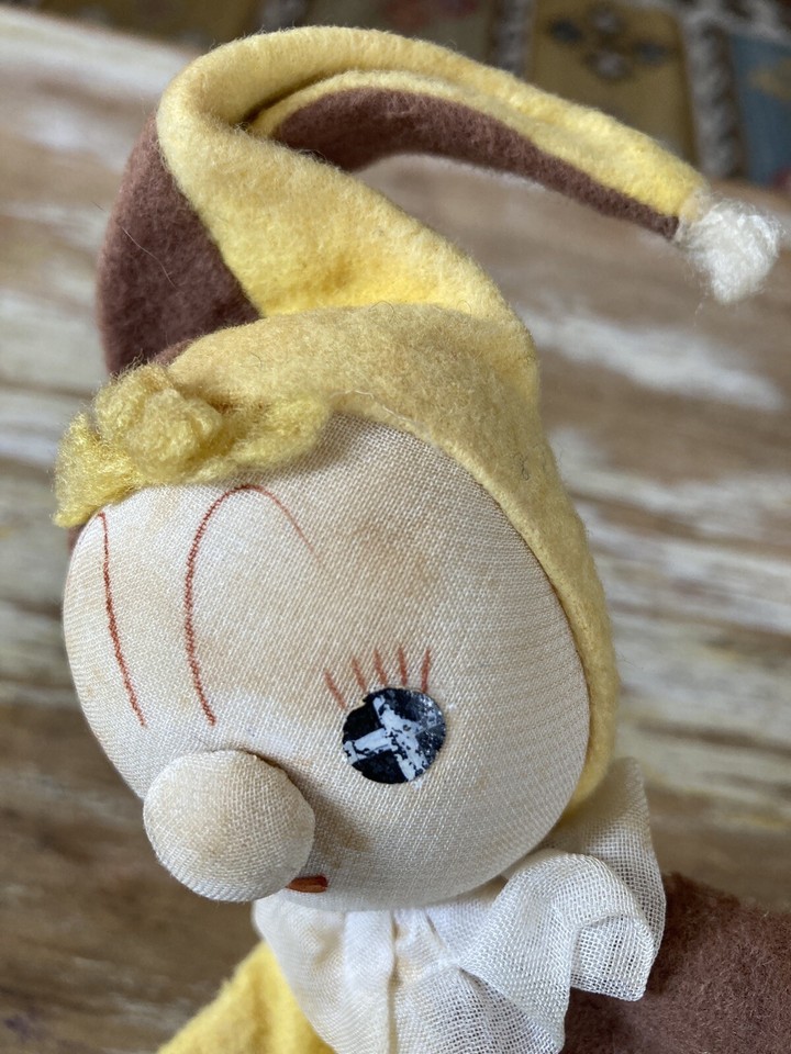 Vintage felt wire stockinette face clown pixie bendable doll Japan big ...