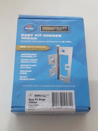 Zenith Easy Fit Hinges 100mm X 20 - Durasmooth- Brass Plated - Loose ...