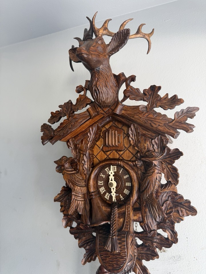 Vintage German Black Forest Cuckoo Clock Hand Carved Stag Deer Head | eBay
