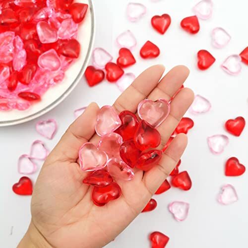 200pcs Red & Pink Acrylic Hearts Shaped Crystals Reusable Gems for ...