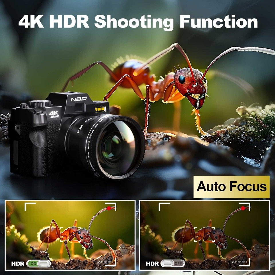 NBD Digital Cameras 4K 16X 48MP 180° Flip Screen WiFi Vlogging YouTube ...