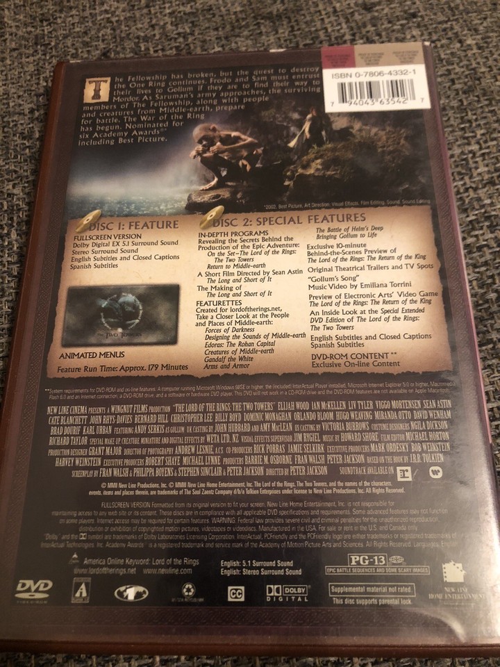 The Lord Of The Rings- The Two Towers-DVD-MULTIPLE DVDs SHIP FREE!, SEE ...