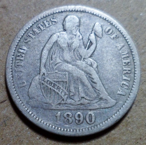 1890 Seated Liberty Dime FULL LIBERTY 10c rare old silver great coin ...