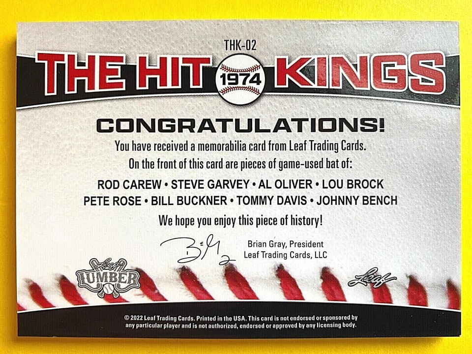 2022 Leaf Lumber Red Carew Garvey Oliver Brock Rose Bench Buckner 8 Pc ...