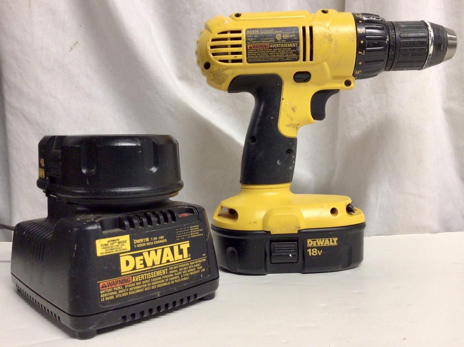 Dewalt 18V Volt DC970 1/2" Cordless Drill Driver 2 Batteries + Charger ...