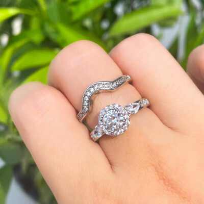 Silver Plated Cubic Zircon Combination Round Finger Ring CZ Party ...