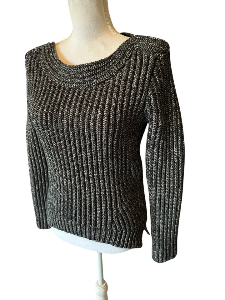 Women's Sam Edelman Gray Ribbed Knit Sweater Size M Thick Heavy | eBay