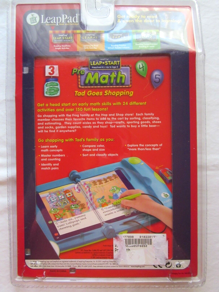 Leap Frog Leap Pad Interactive Book & Cartridge Pre Math Tag Goes ...
