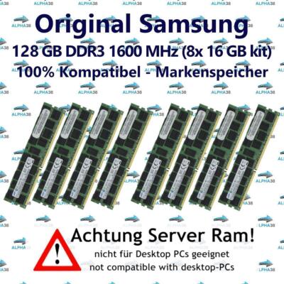 128 GB (8x 16 GB) RDIMM ECC REG DDR3-1600 Supermicro X8DTE-F X8DTG-DF ...
