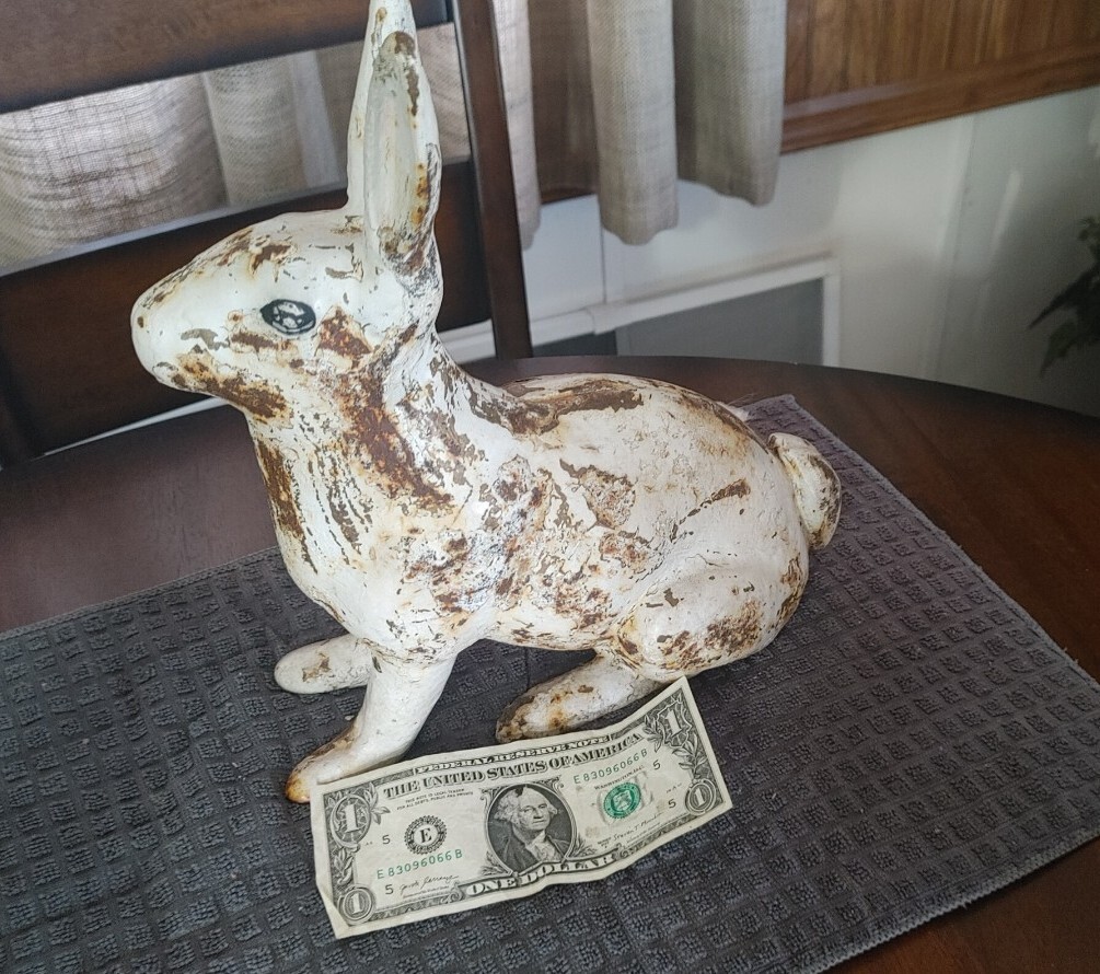 Antique Rare 12.5 Pound Hubley Cast Iron Rabbit Door Stop Garden Decor ...