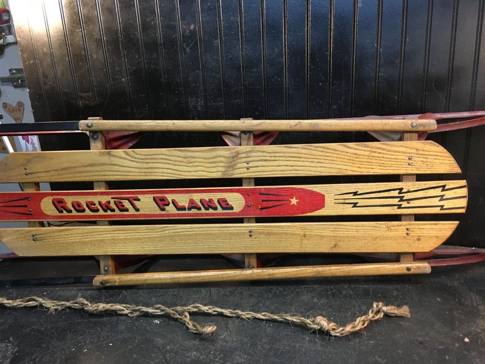 Vintage Wooden Snow Sled ROCKET PLANE 59IN GLIDER SLED | eBay