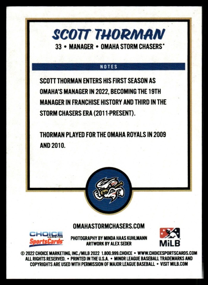 2022 Choice Scott Thorman Rookie Omaha Storm Chasers - Kansas City ...