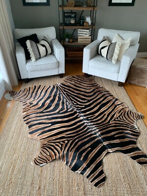 Zebra Cowhide Rug Size: 7.5' X 6.5' Genuine Zebra Print Cow Hide Rugs ...