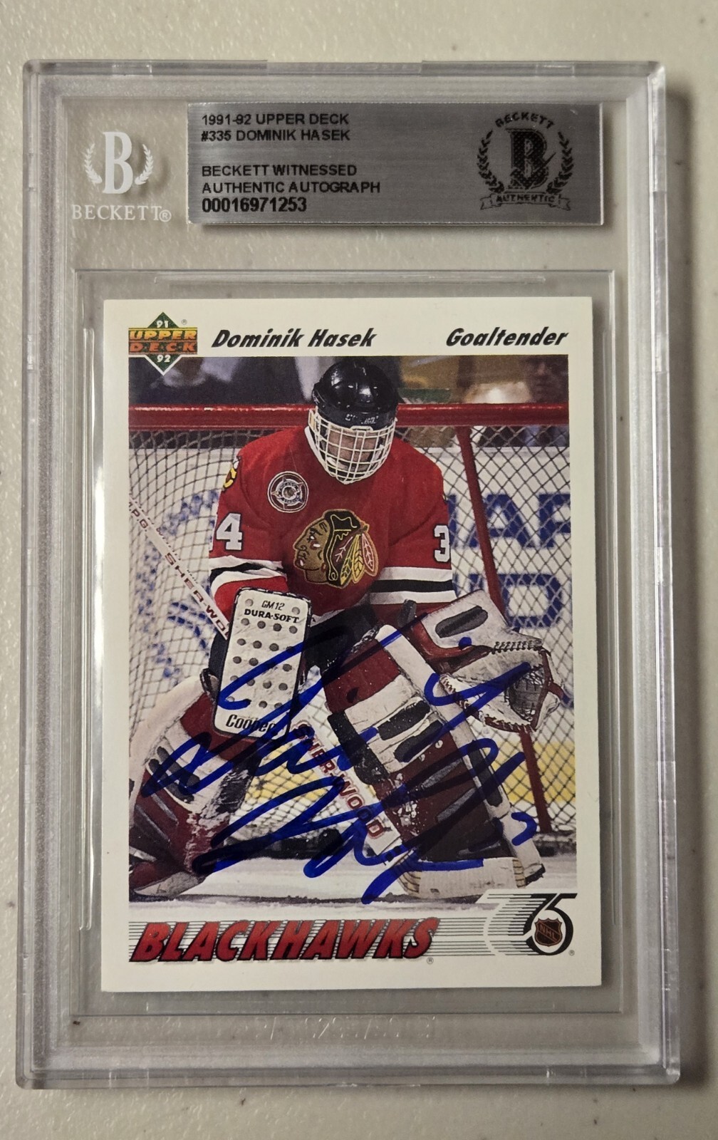 DOMINIK HASEK SIGNED 1991 UPPER DECK #335 ROOKIE CARD BECKETT AUTO ...