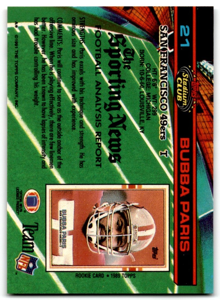 1991 Stadium Club Bubba Paris San Francisco 49ers #21 | eBay