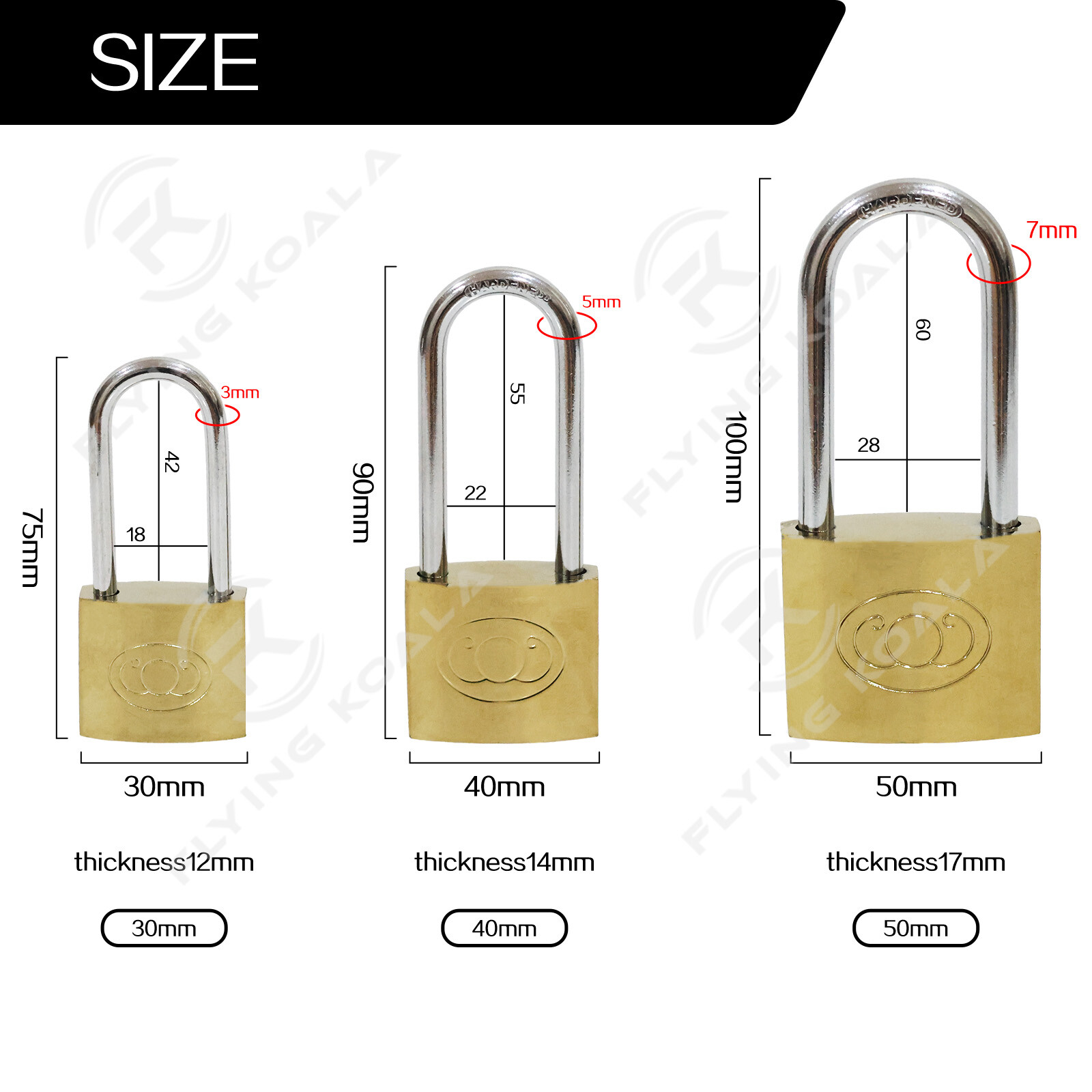 30/40/50MM Brass Padlock Long Steel Shackle Door Suitcase Luggage Lock ...
